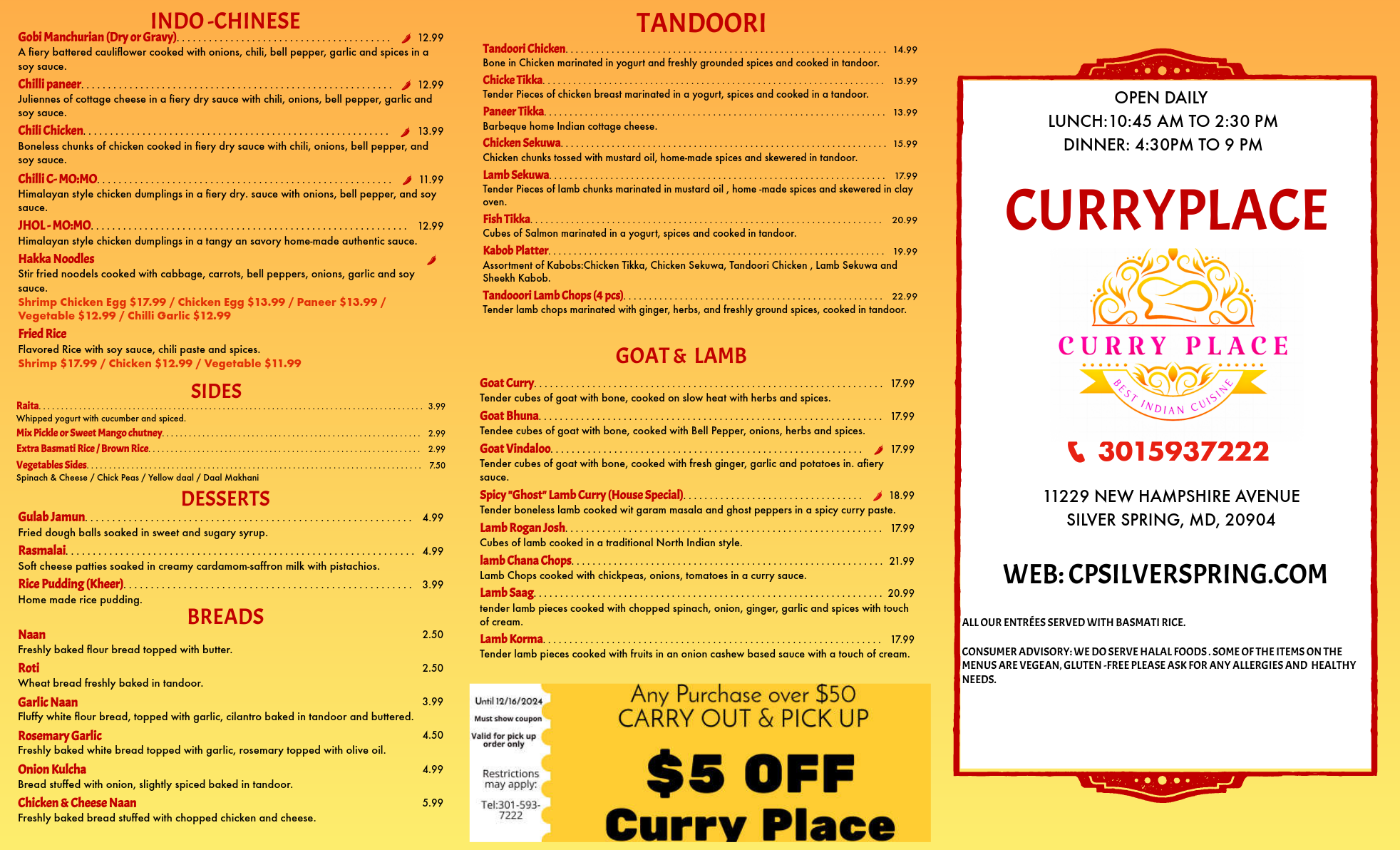 Menu - Curry Place Silver Spring